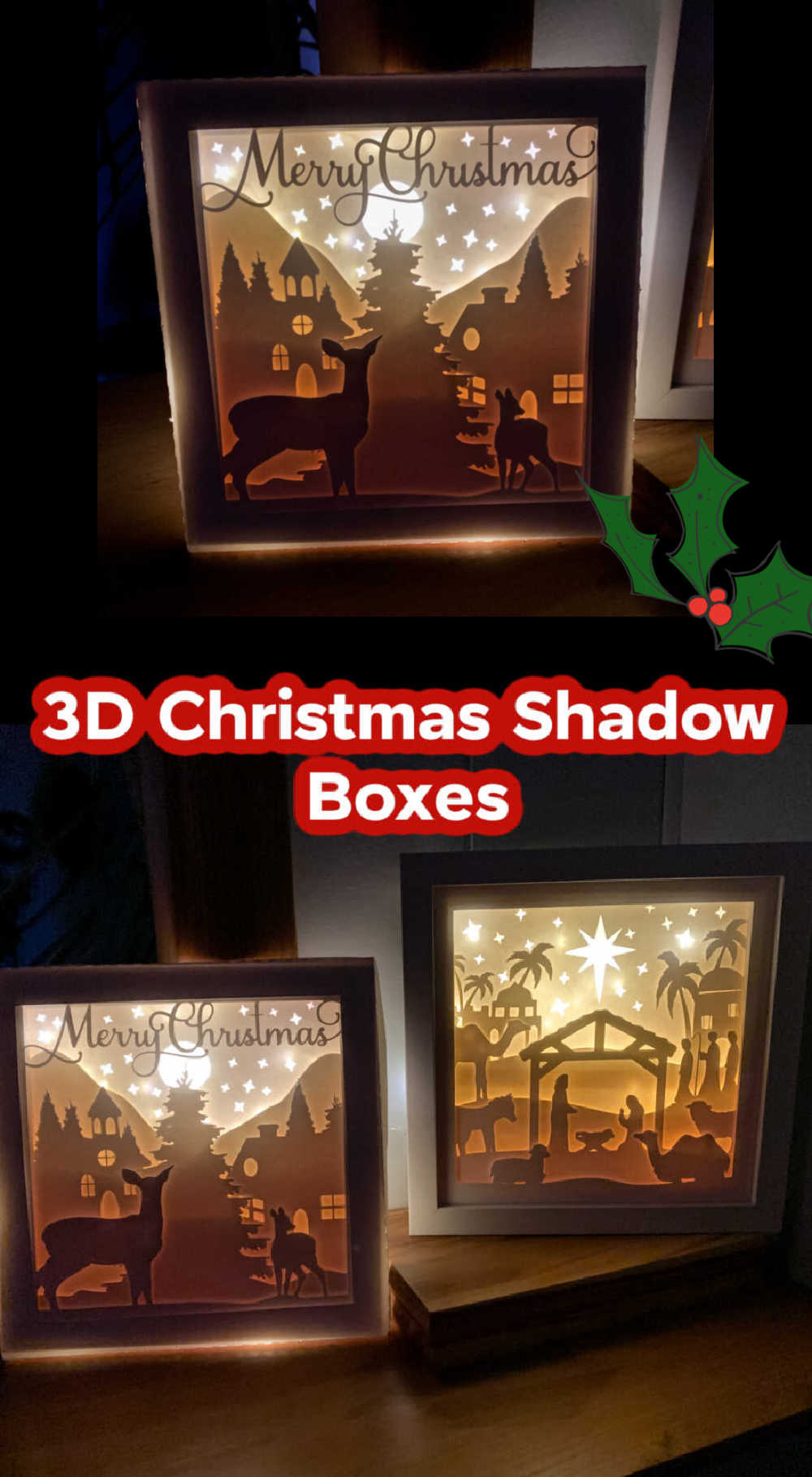 DIY 3D Christmas Shadowbox & Frame with Lights - Daily Dose of DIY
